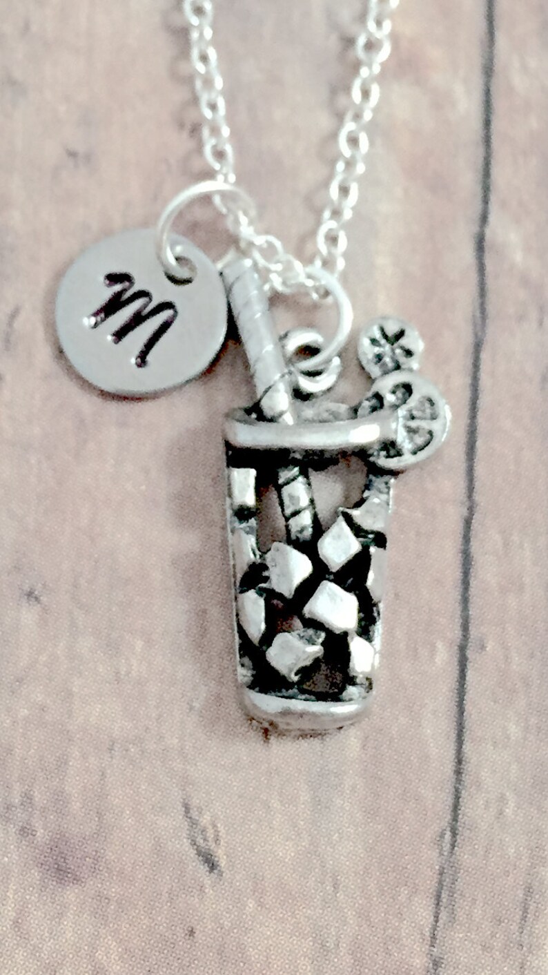 Iced tea initial necklace iced tea jewelry beverage | Etsy