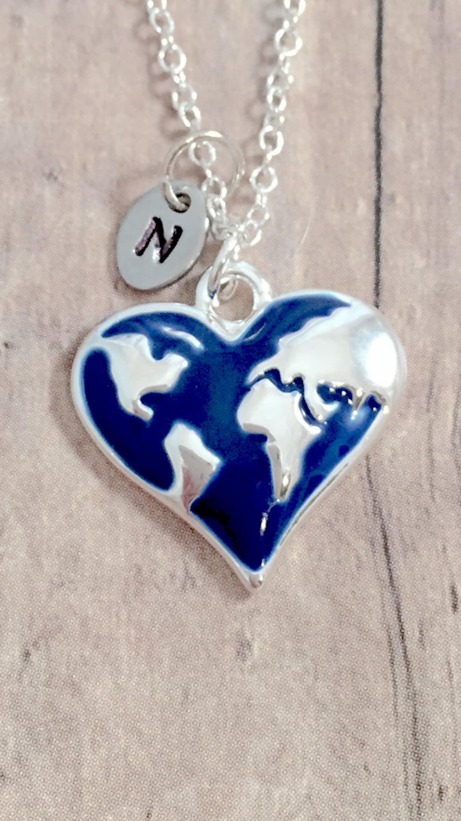 Earth heart initial necklace Earth jewelry environmental | Etsy