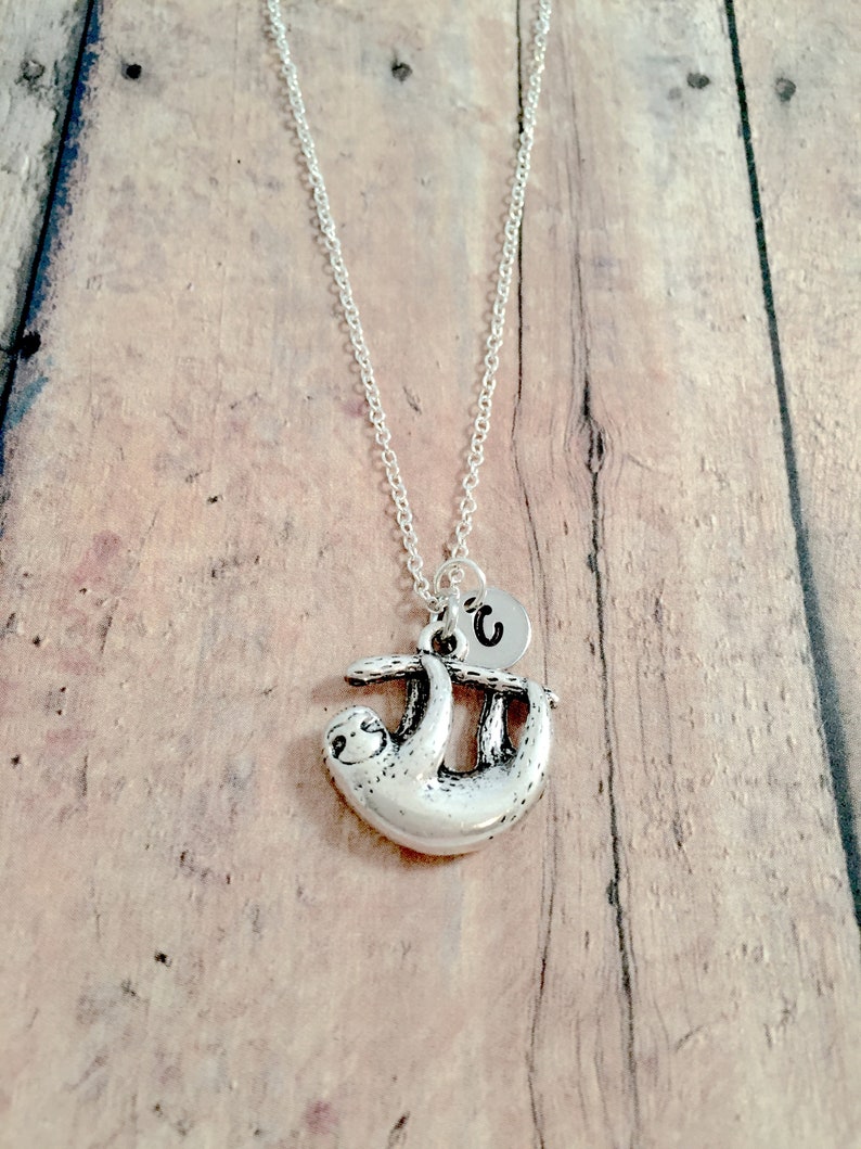 Sloth Initial Necklace Sloth Jewelry Rainforest Jewelry | Etsy