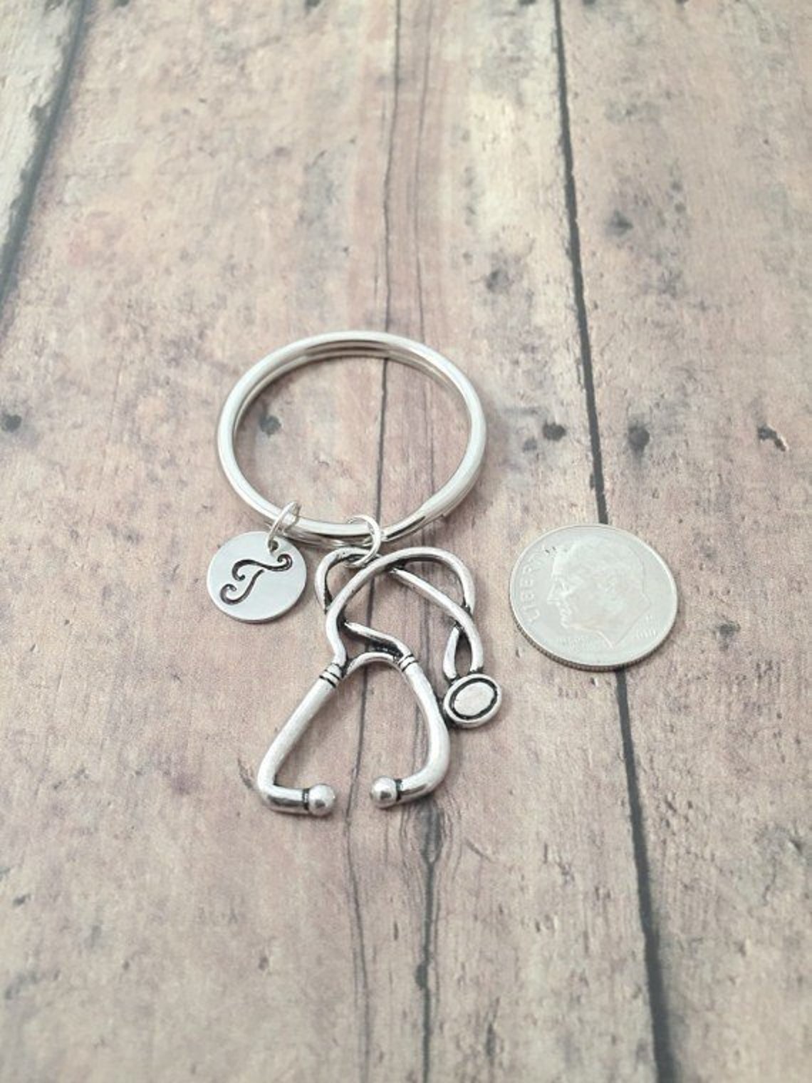 Stethoscope Initial Key Ring Stethoscope Keychain Medical - Etsy