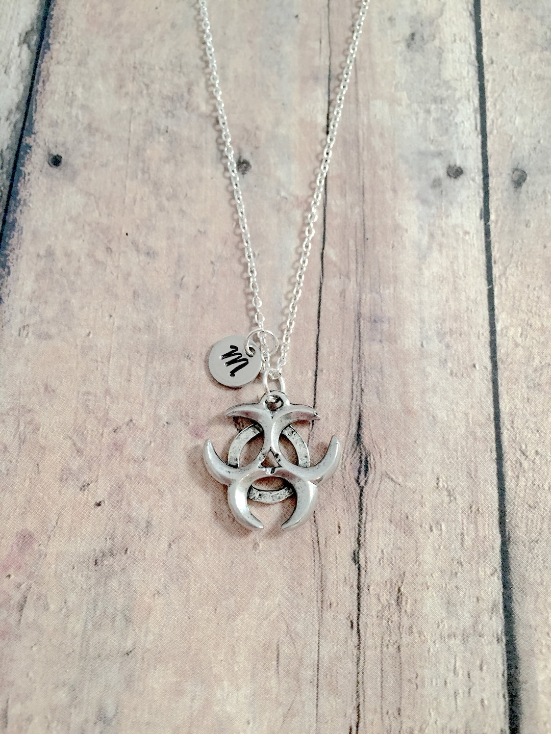 Biohazard Symbol Initial Necklace - Biohazard Jewelry, Warning Symbol ...