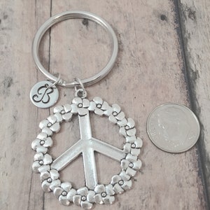 Peace Sign Initial Key Ring - Peace Sign Keychain, Peace Key Ring ...