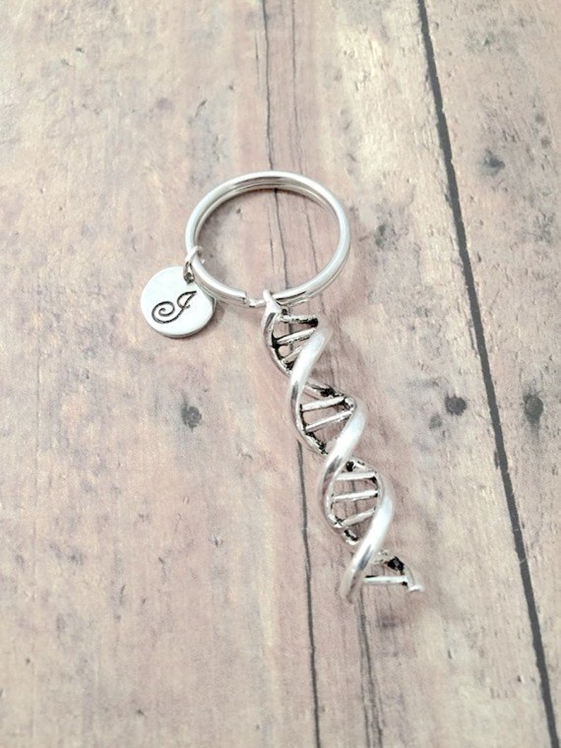 DNA double helix initial key ring DNA key chain science key | Etsy