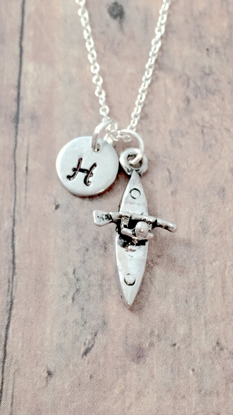 Kayak Initial Necklace: Water Sports Jewelry, Outdoors Necklace - Etsy