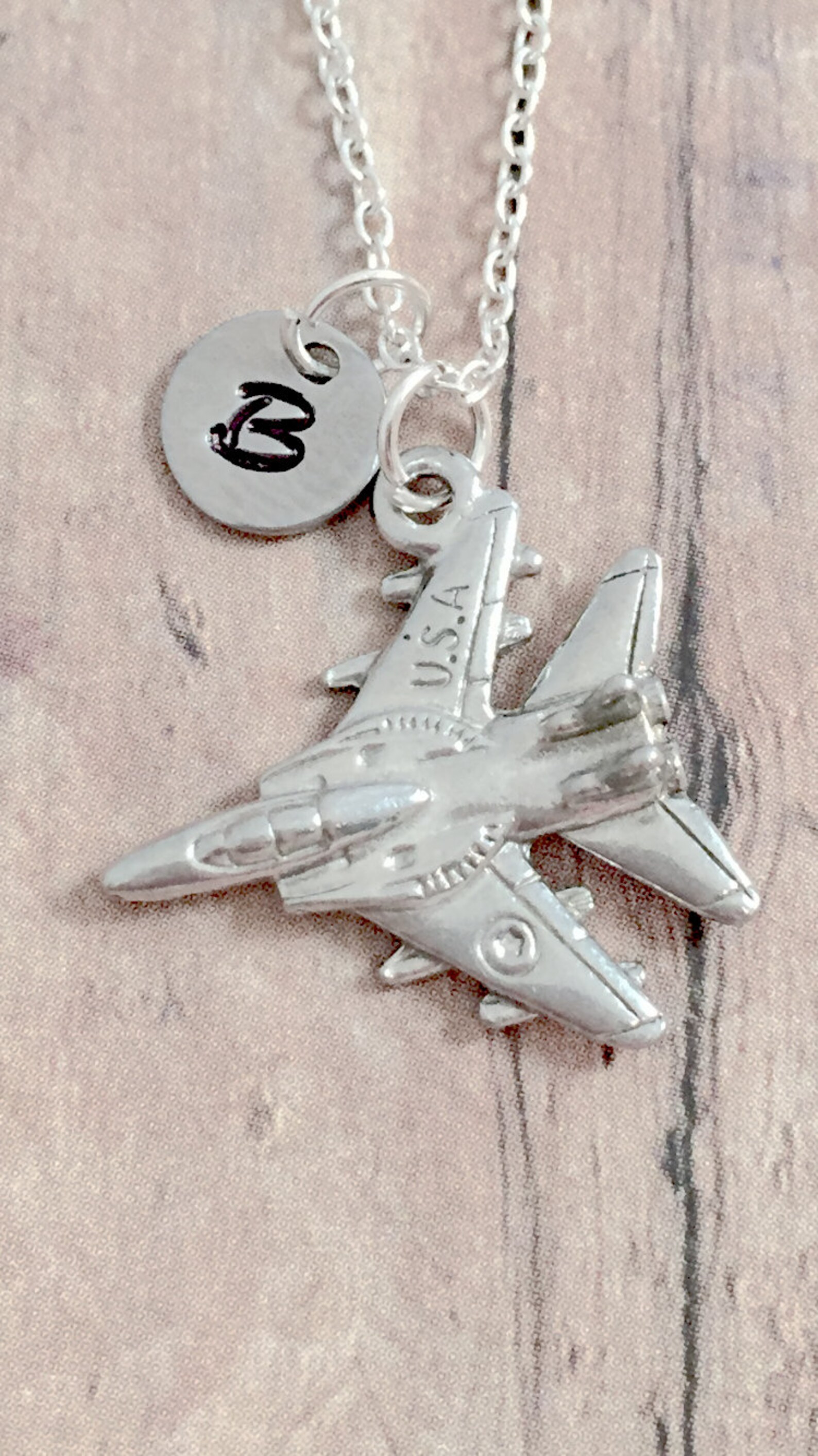 Fighter Jet Initial Necklace: Aviation Jewelry, Military Pendant ...