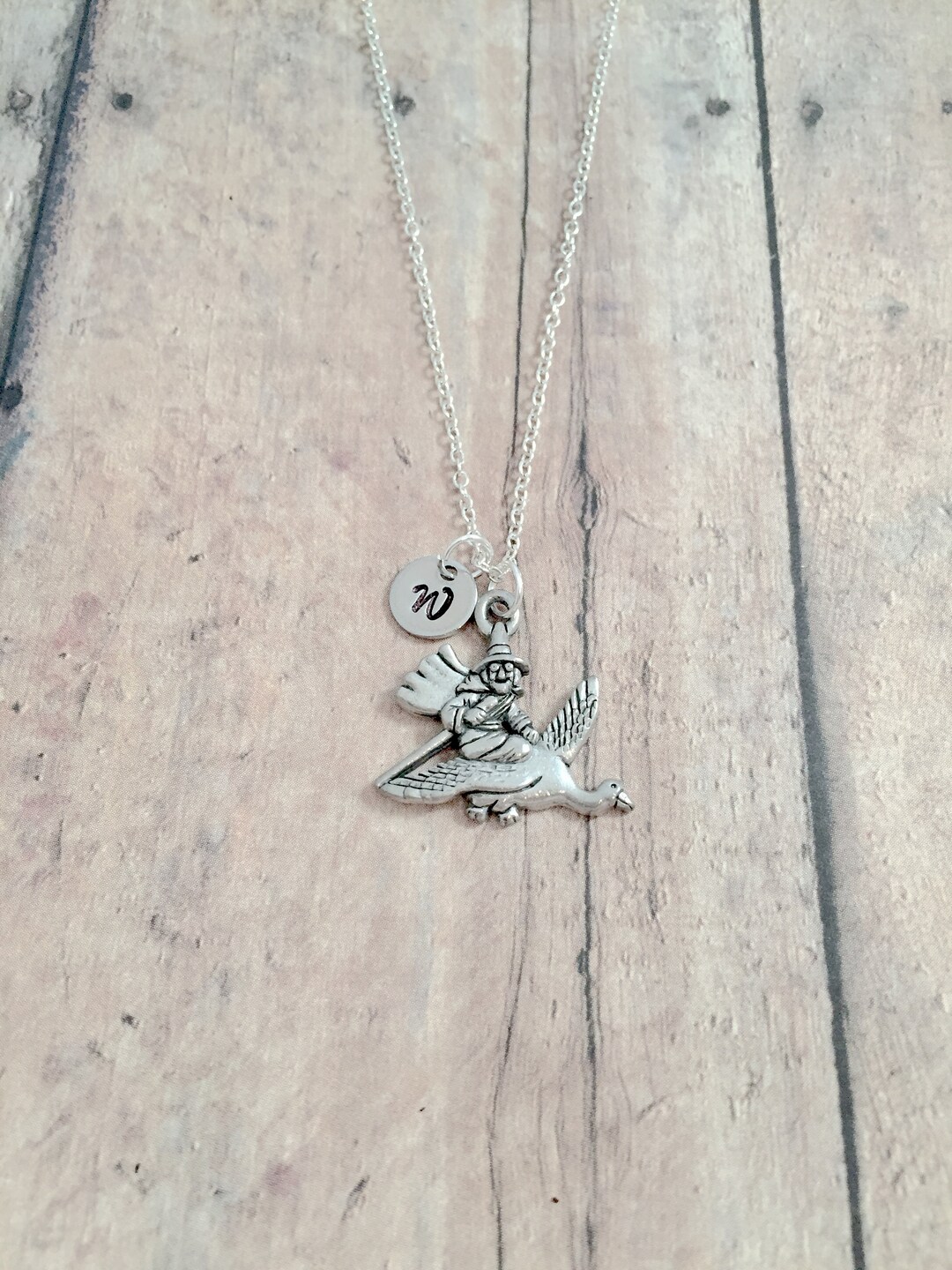 Flying Goose Initial Necklace - Goose Jewelry, Storybook Jewelry, Fairy ...