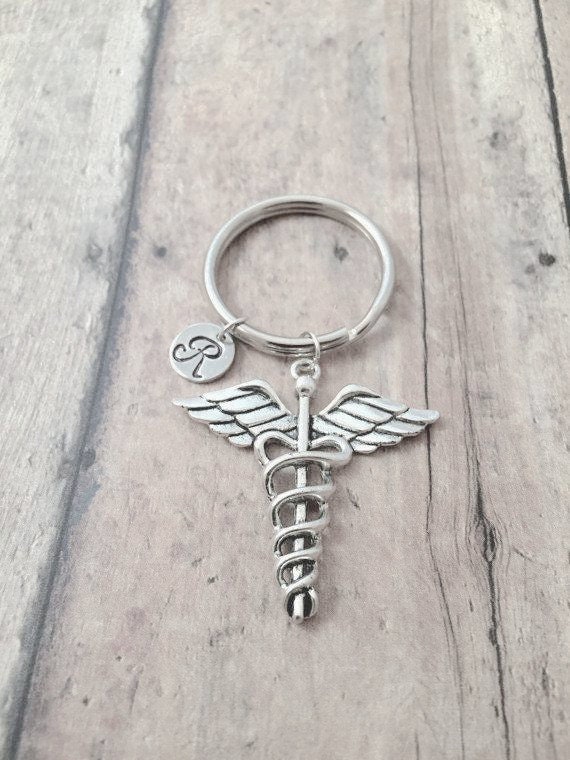 Caduceus Initial Key Ring Caduceus Key Chain Medical Key - Etsy Israel