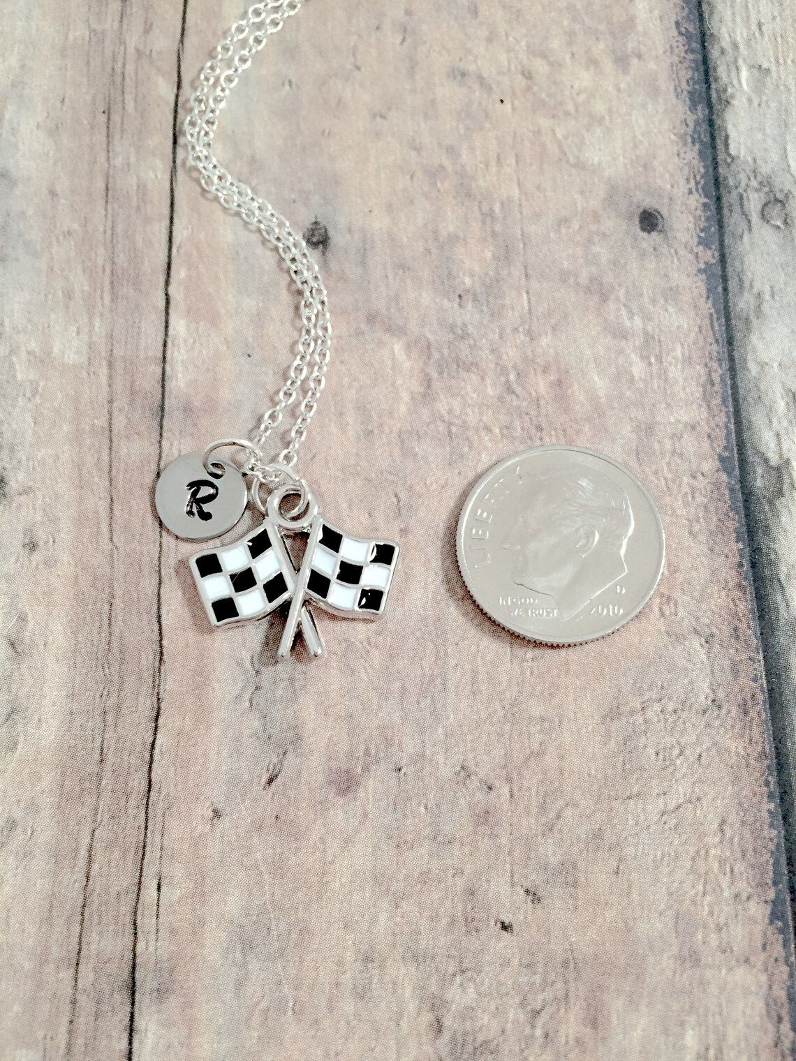 Checkered Flag Initial Necklace Racing Flag Jewelry Race | Etsy
