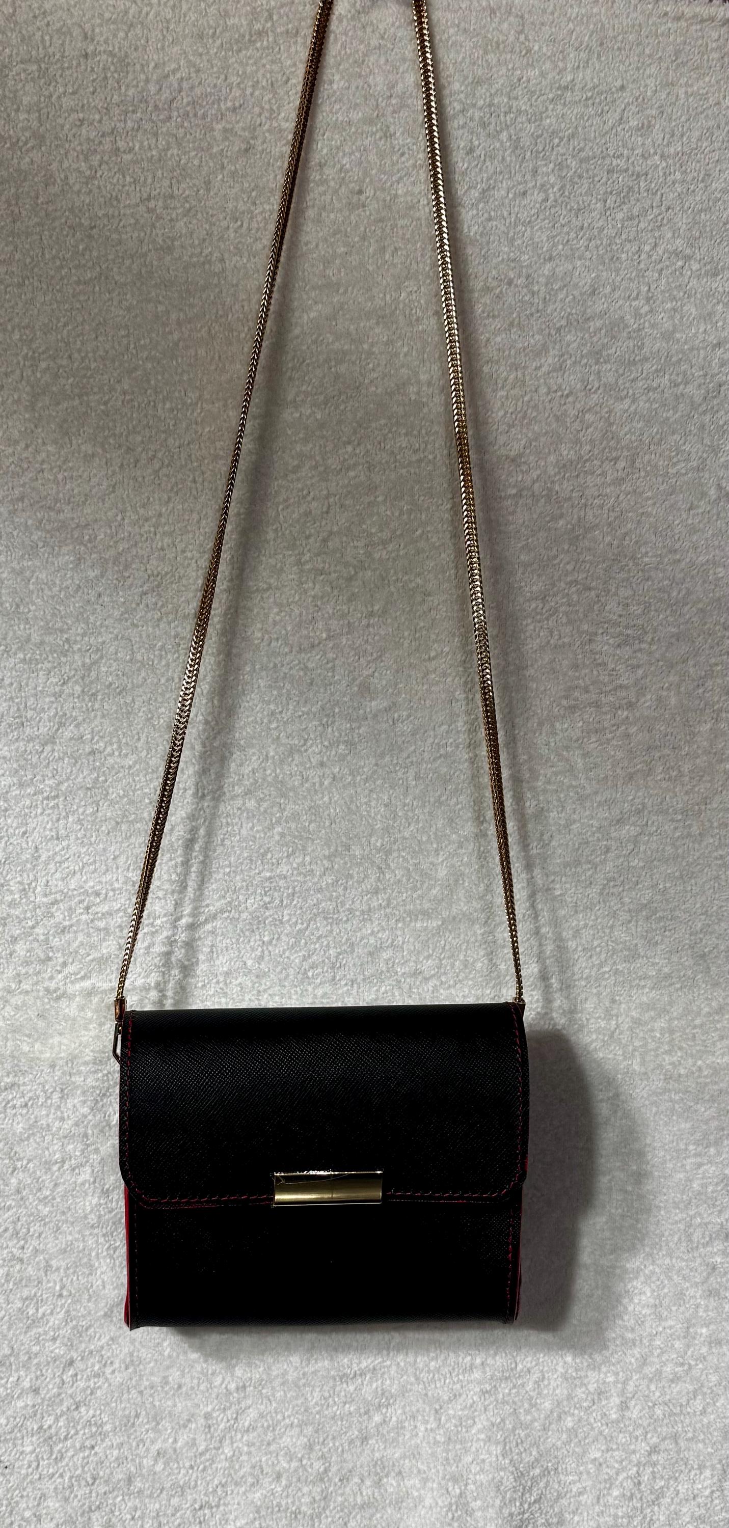 Designer Black and Red Italian Leather Chelsea Purse With Gold Chain - Etsy