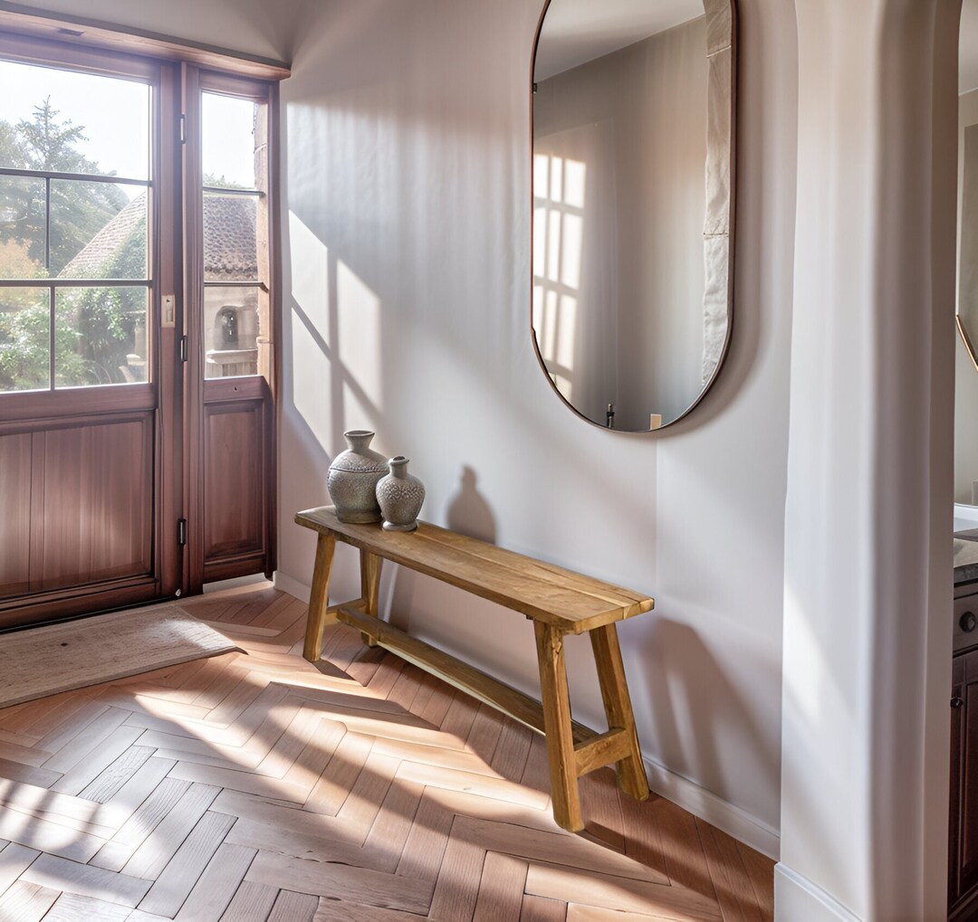 Oak Entryway Bench, Handmade Rustic Farmhouse Bench, Reclaimed Wood ...