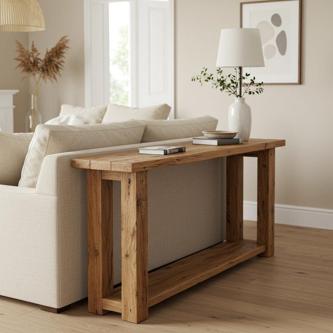 Rustic Console Table Behind Sofa, Reclaimed Wood Console Table Entryway Furniture, Custom ...