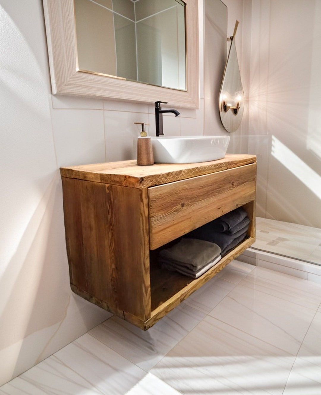 Handcrafted Bathroom Rustic Vanity With Reclaimed Wood - Floating Solid ...