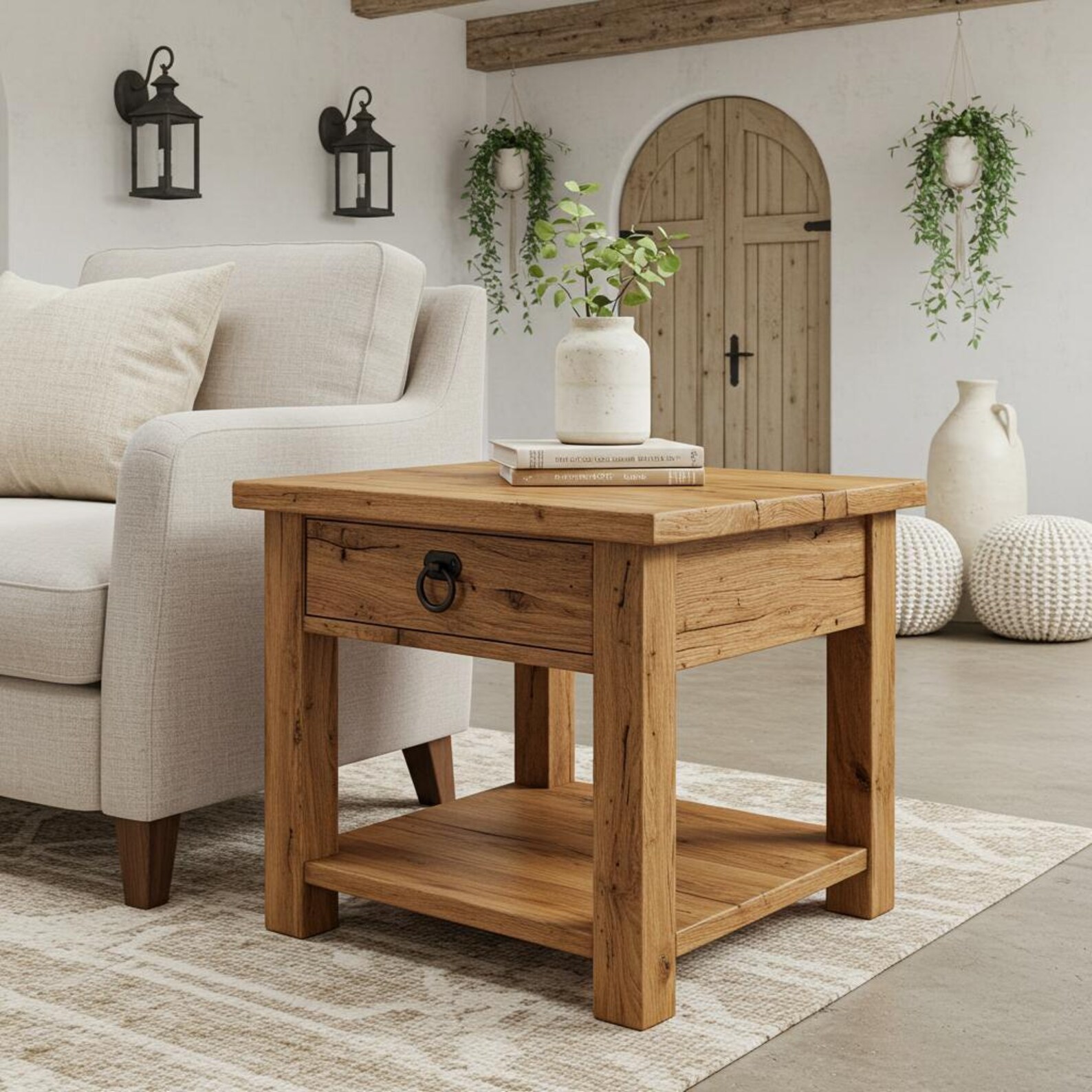 Rustic Reclaimed Wood End Table With Drawer, Rustic Barnwood Side Table ...