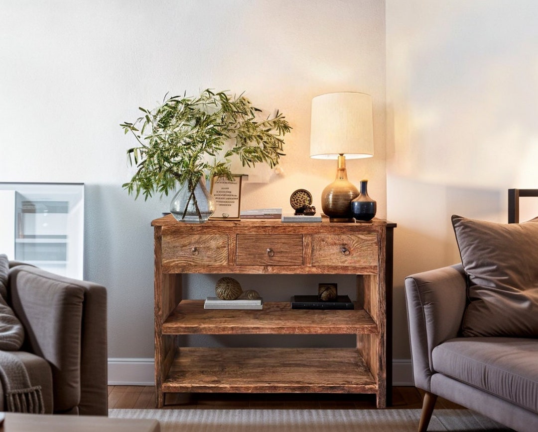 Reclaimed Oak Farmhouse Console Table With Drawers, Rustic Console ...