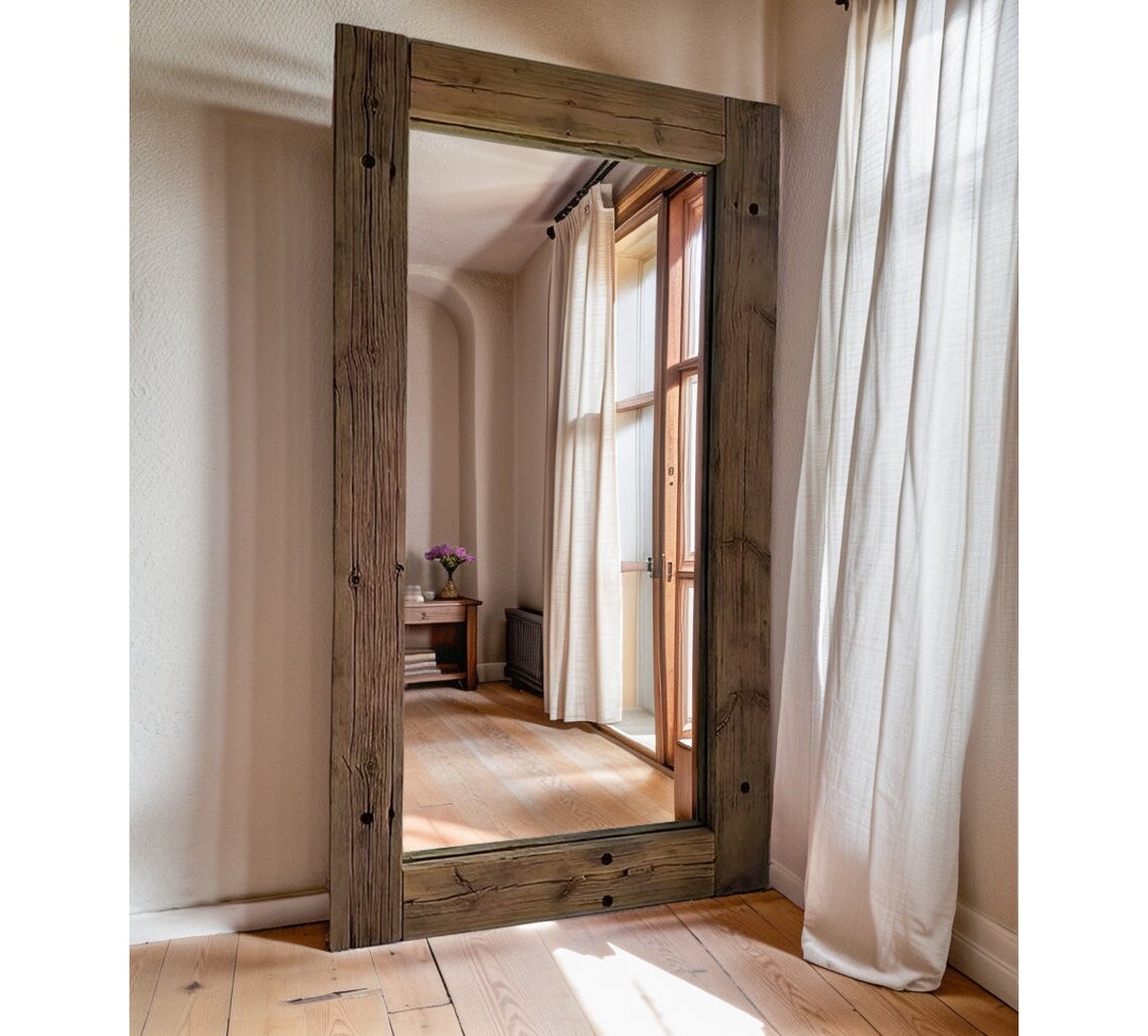 Rustic Reclaimed Wood Floor Mirror, Full Length Antique Mirror, Rustic ...
