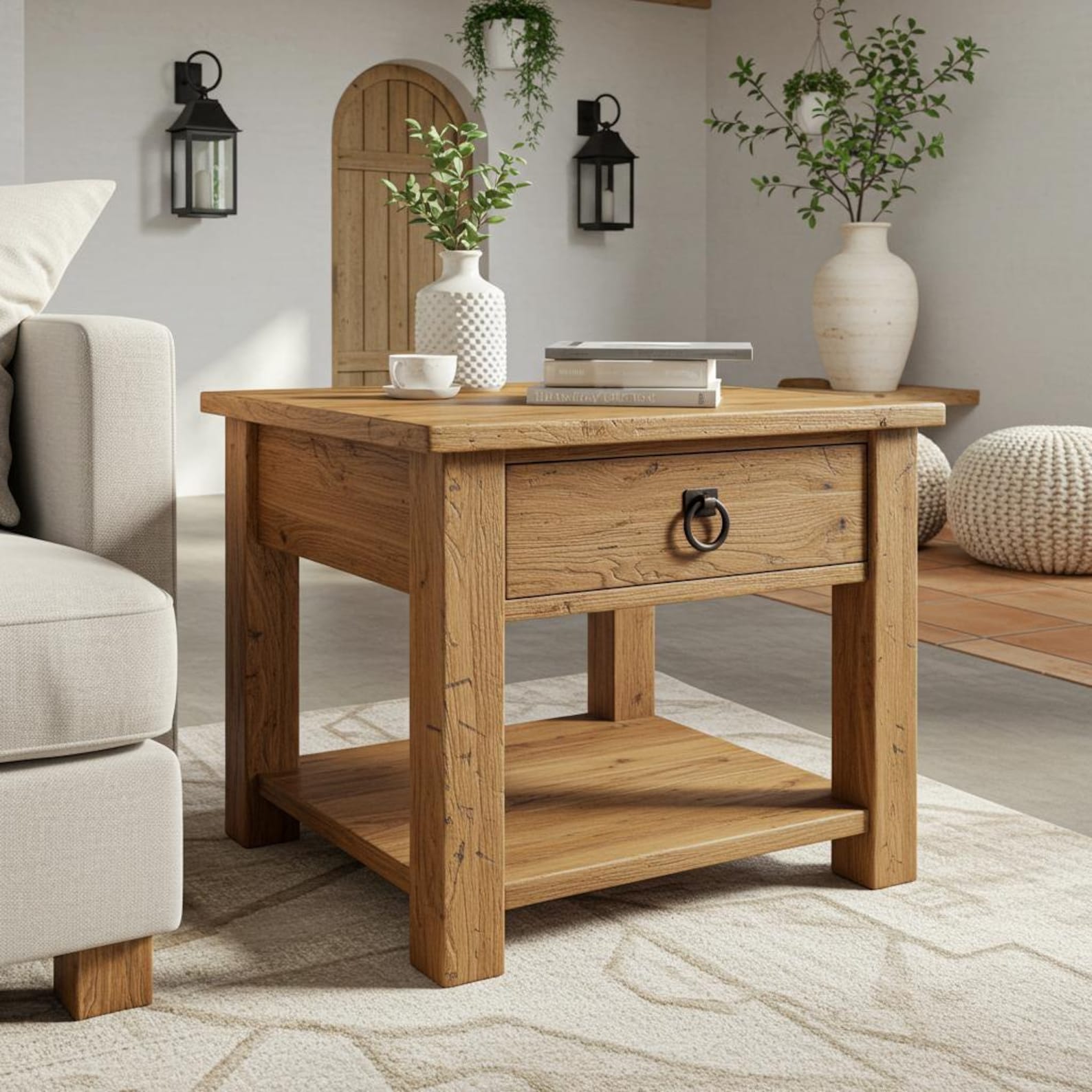 Rustic Reclaimed Wood End Table With Drawer, Rustic Barnwood Side Table ...
