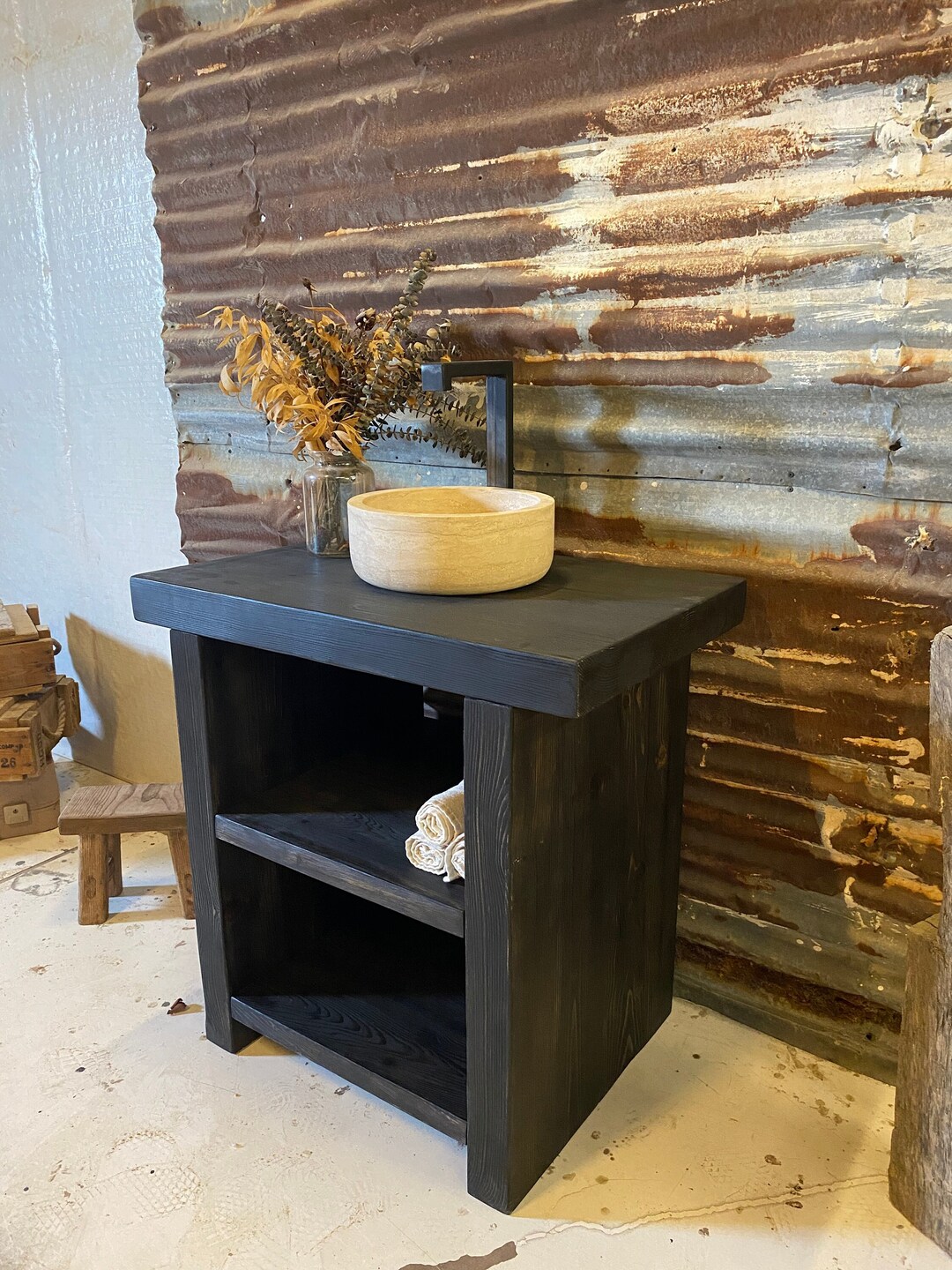Old Black Reclaimed Wood Bathroom Rustic Vanity, Single Sink Vanity ...