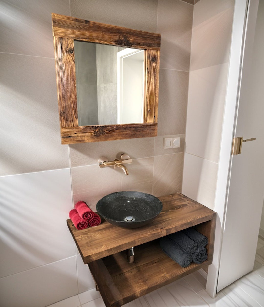 Handcrafted Bathroom Rustic Floating Vanity With Reclaimed Wood, Custom ...