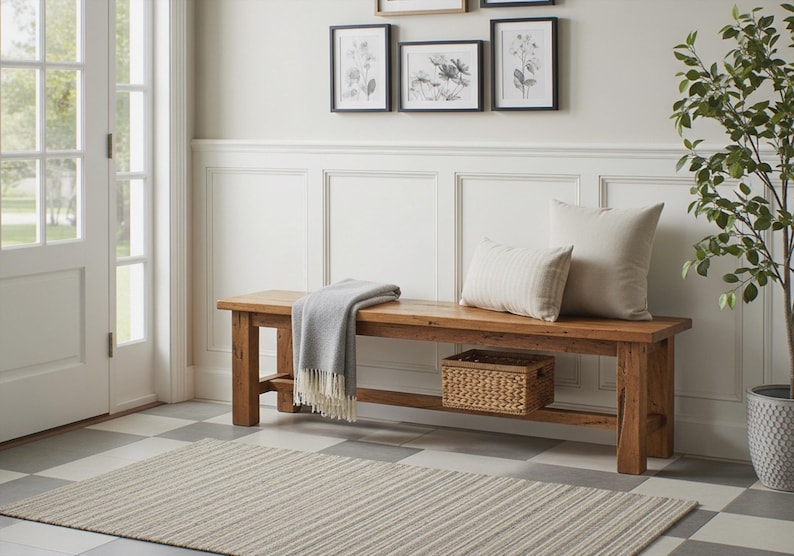 Rustic Reclaimed Wood Bench, Entryway Rustic Wood Bench, Handmade ...
