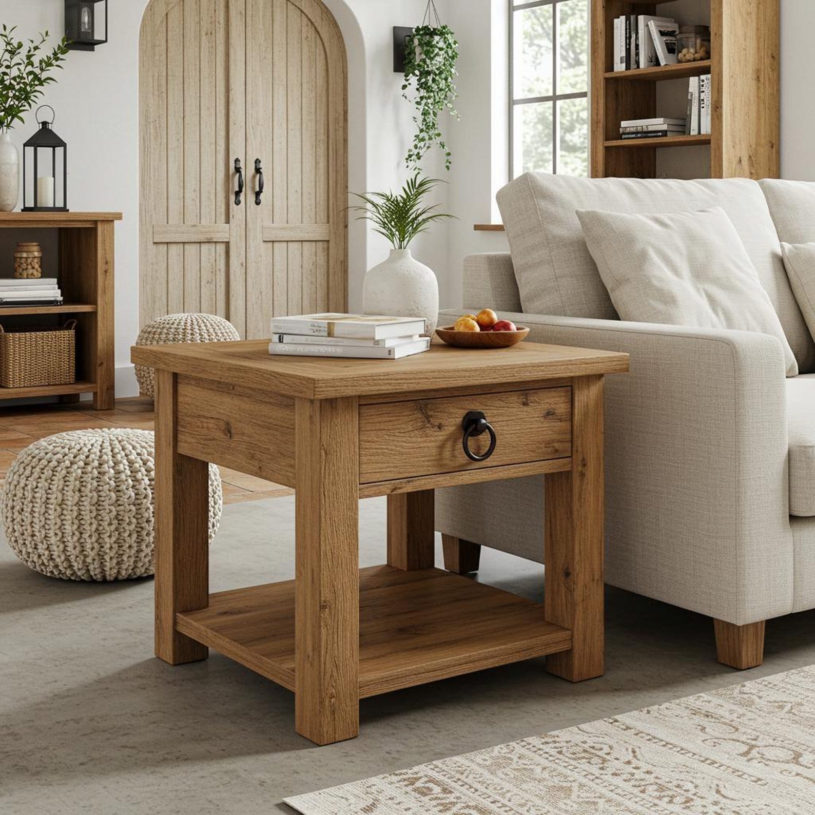 Rustic Reclaimed Wood End Table With Drawer, Rustic Barnwood Side Table ...