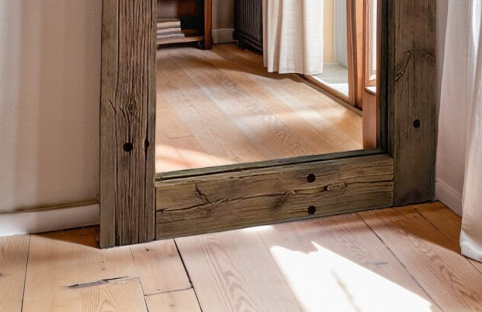 Rustic Reclaimed Wood Floor Mirror, Full Length Antique Mirror, Rustic ...