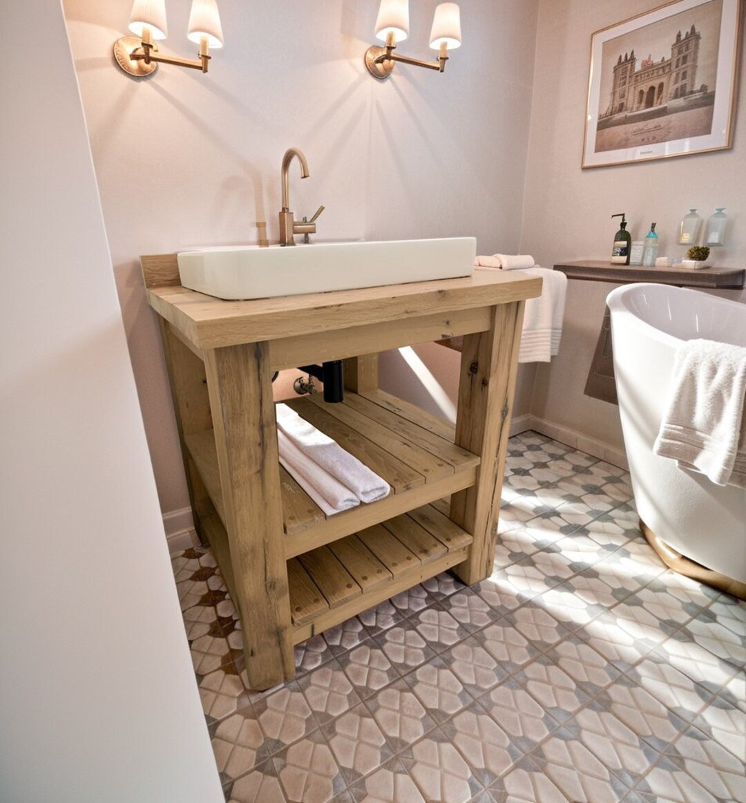 Handcrafted Bathroom Rustic Vanity With Oak Wood, Sink Vanity With ...