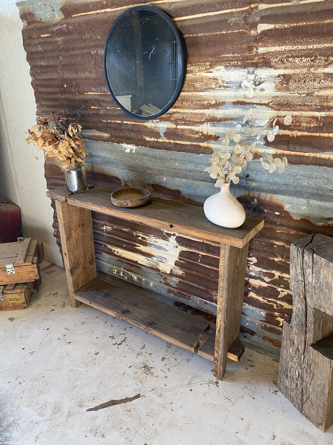 Rustic Reclaimed Pine Wood Console Table, Farmhouse Hallway Entryway ...