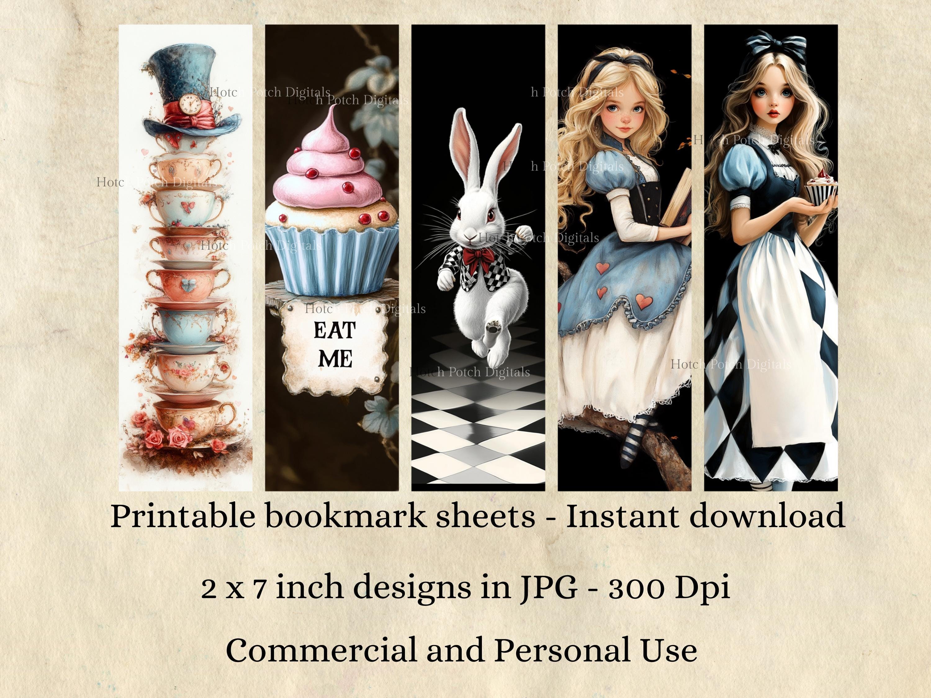 Alice in Wonderland Bookmarks, Printable Scrapbook Papers, Digital ...