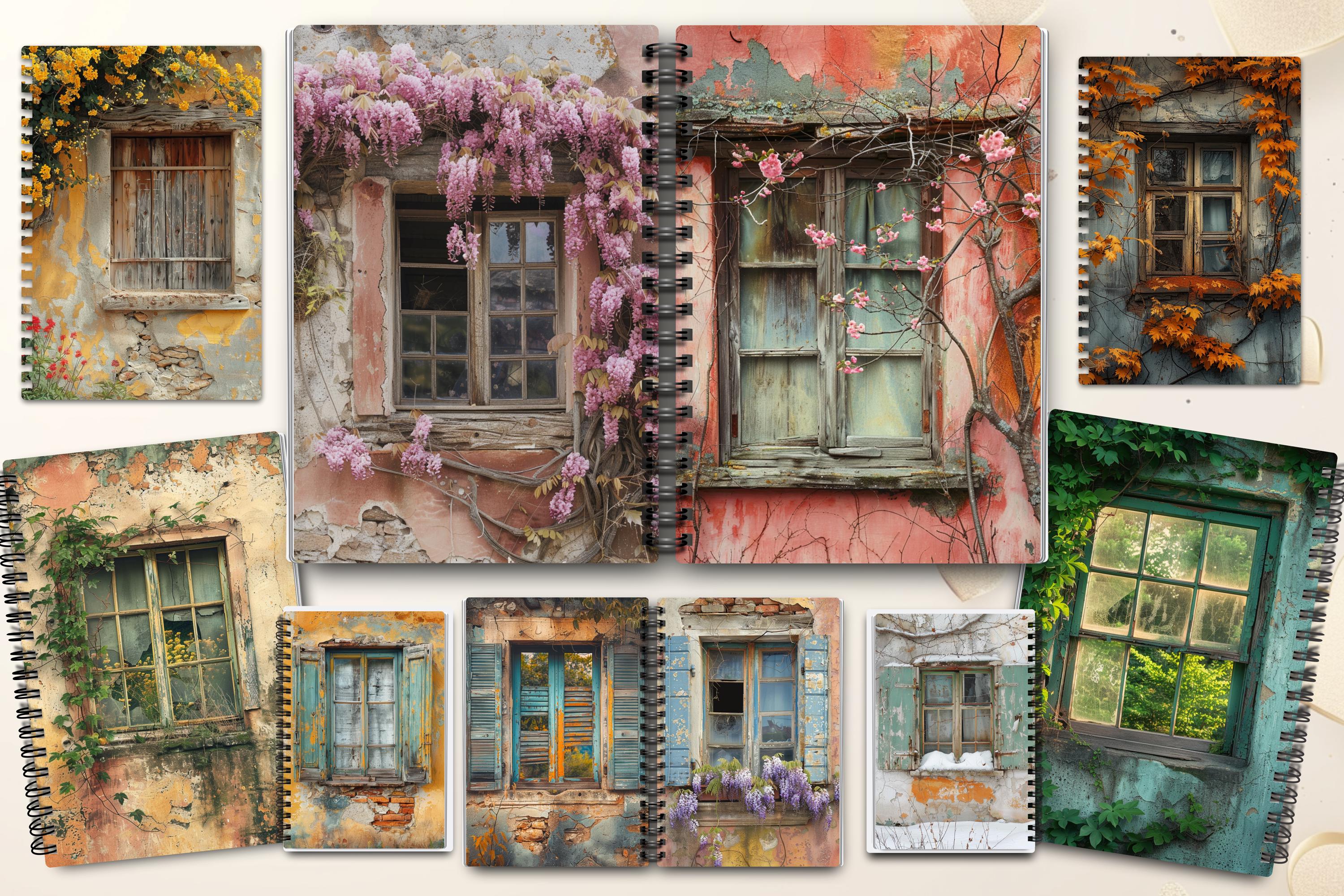 Rustic Windows Background Papers Abandoned Buildings, Junk Journal Kit ...