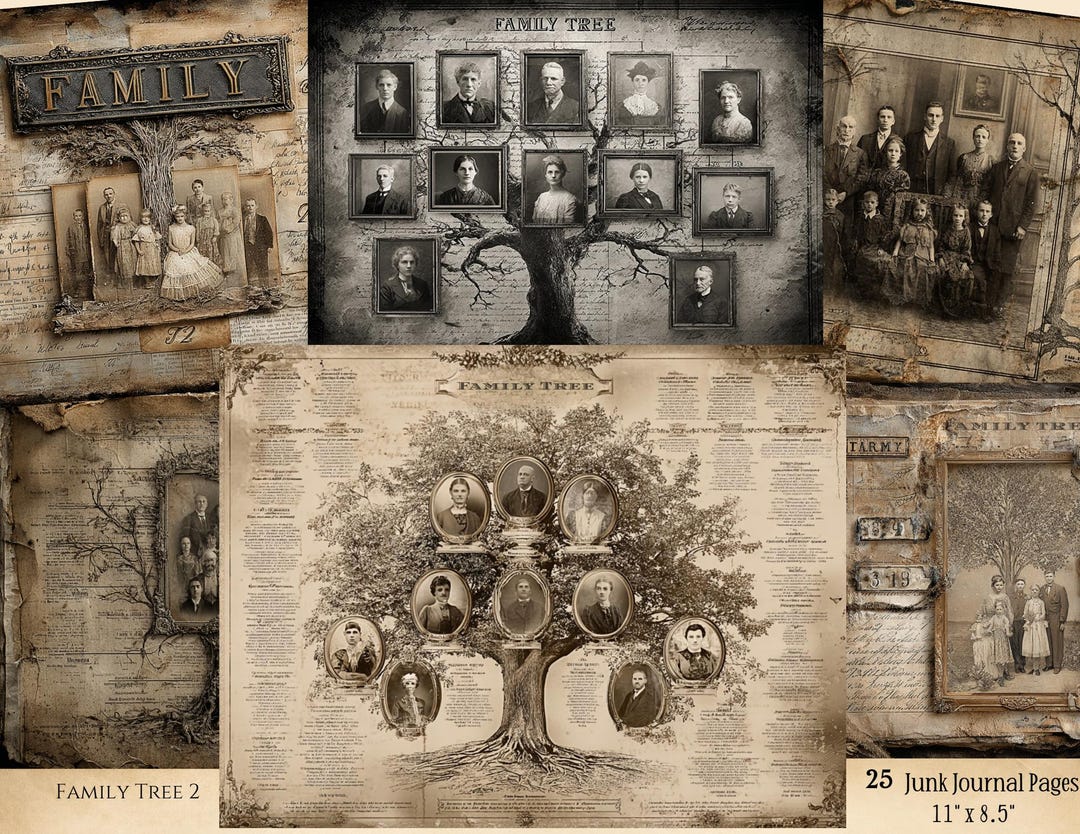 Industrial Grunge 25 Family Tree Printable Papers Junk Journal Grunge ...
