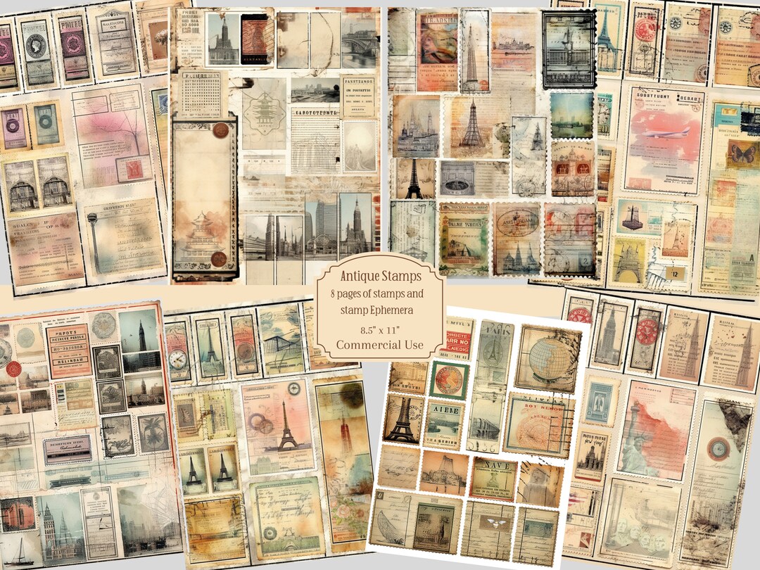 Over 75 Antique Stamps Ephemera Papers Stamps Fussy Cuts Printable ...