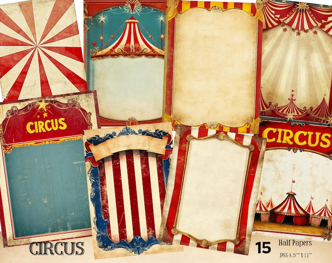 Vintage Circus Clipart, Junk Journal, Digital Scrapbook Paper, Clown ...