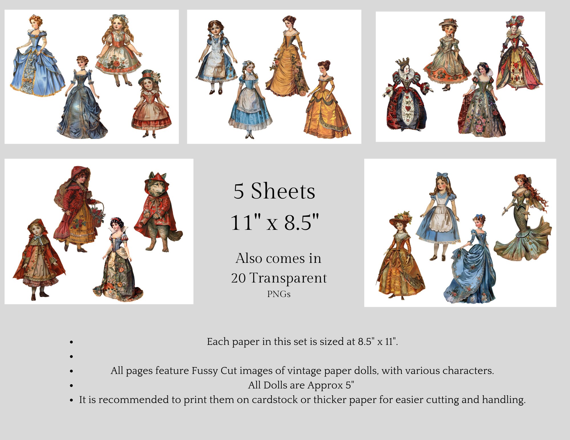 20 Paper Dolls for Dollhouse, Fairy Tale Princess Dolls, Paper Art ...