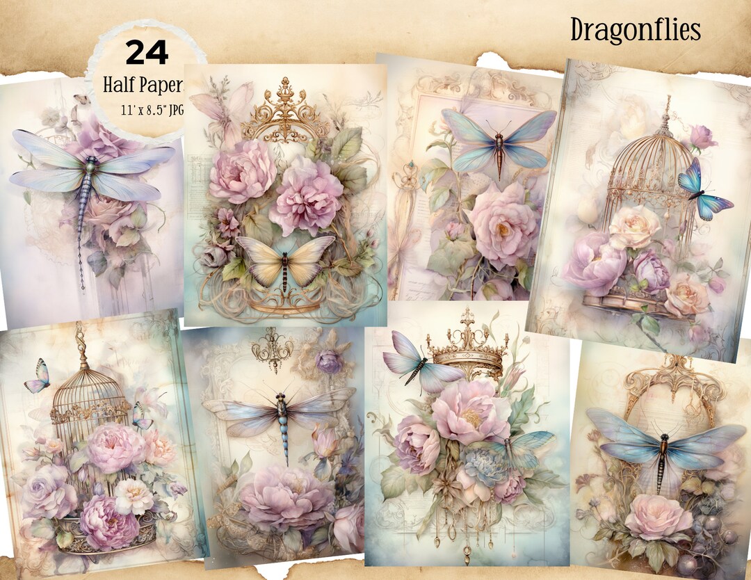 Dragonflies Junk Journal Pages, Dragonflies Ephemera, Butterflies ...