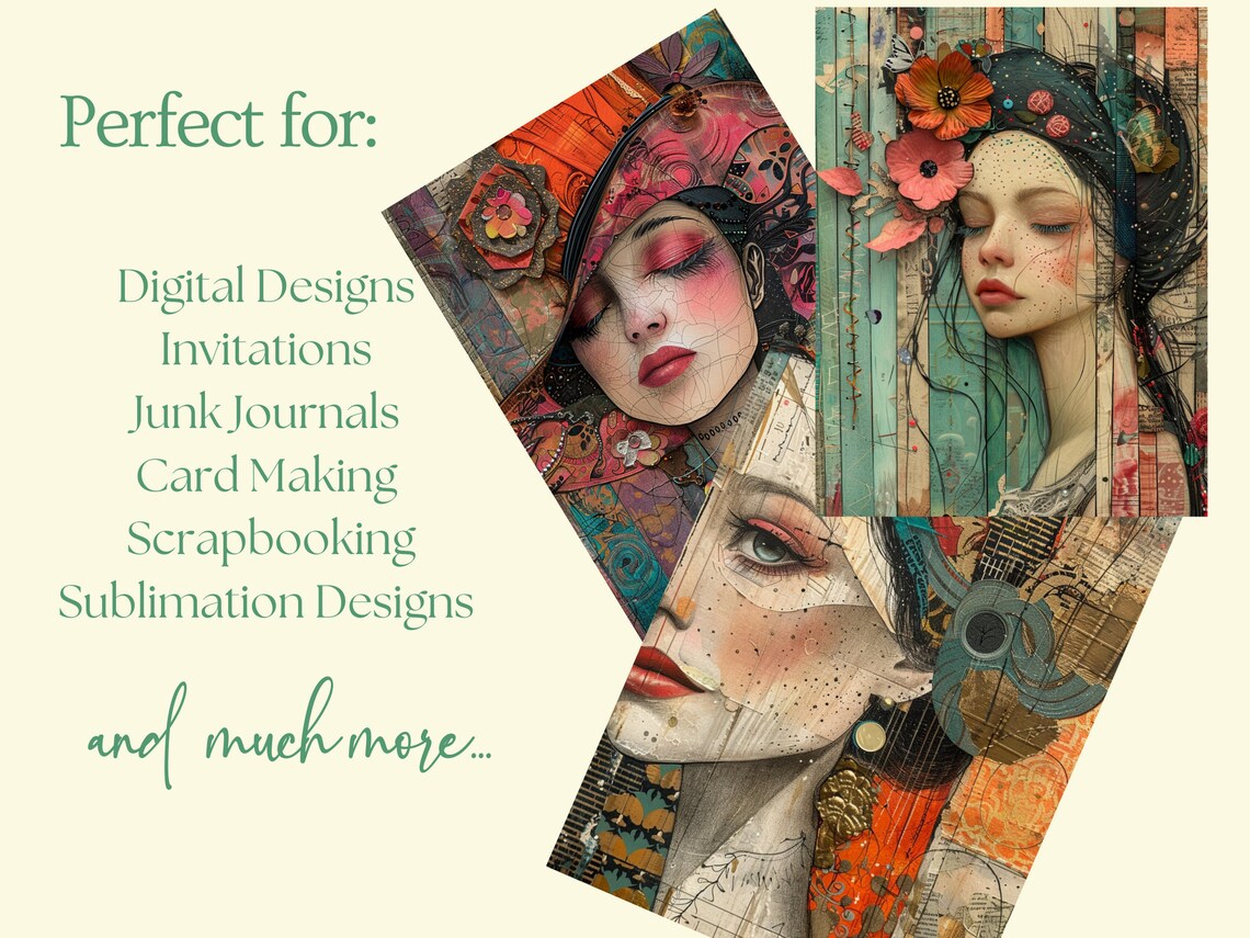 Mixed Media Girls Junk Journal Pages, Mixed Media Girls Card Making, Whimsical Girls Digital ...