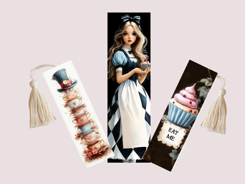 Alice in Wonderland Bookmarks, Printable Scrapbook Papers, Digital ...