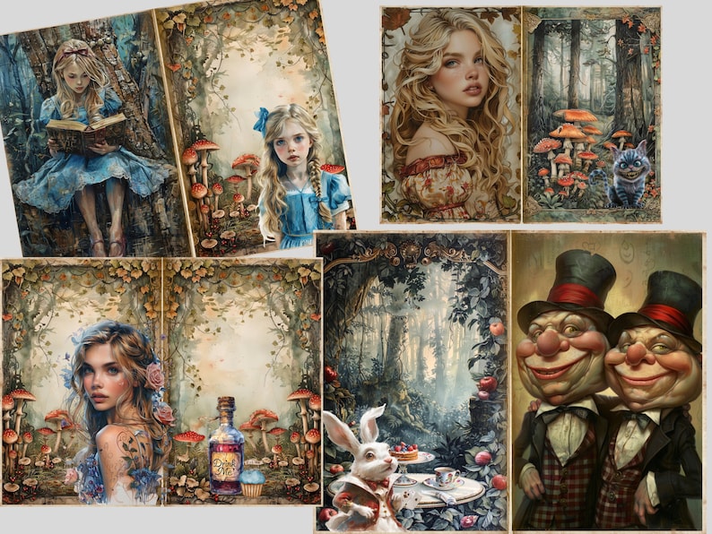 Alice in Wonderland Junk Journal Kit, Printable Scrapbook Papers ...