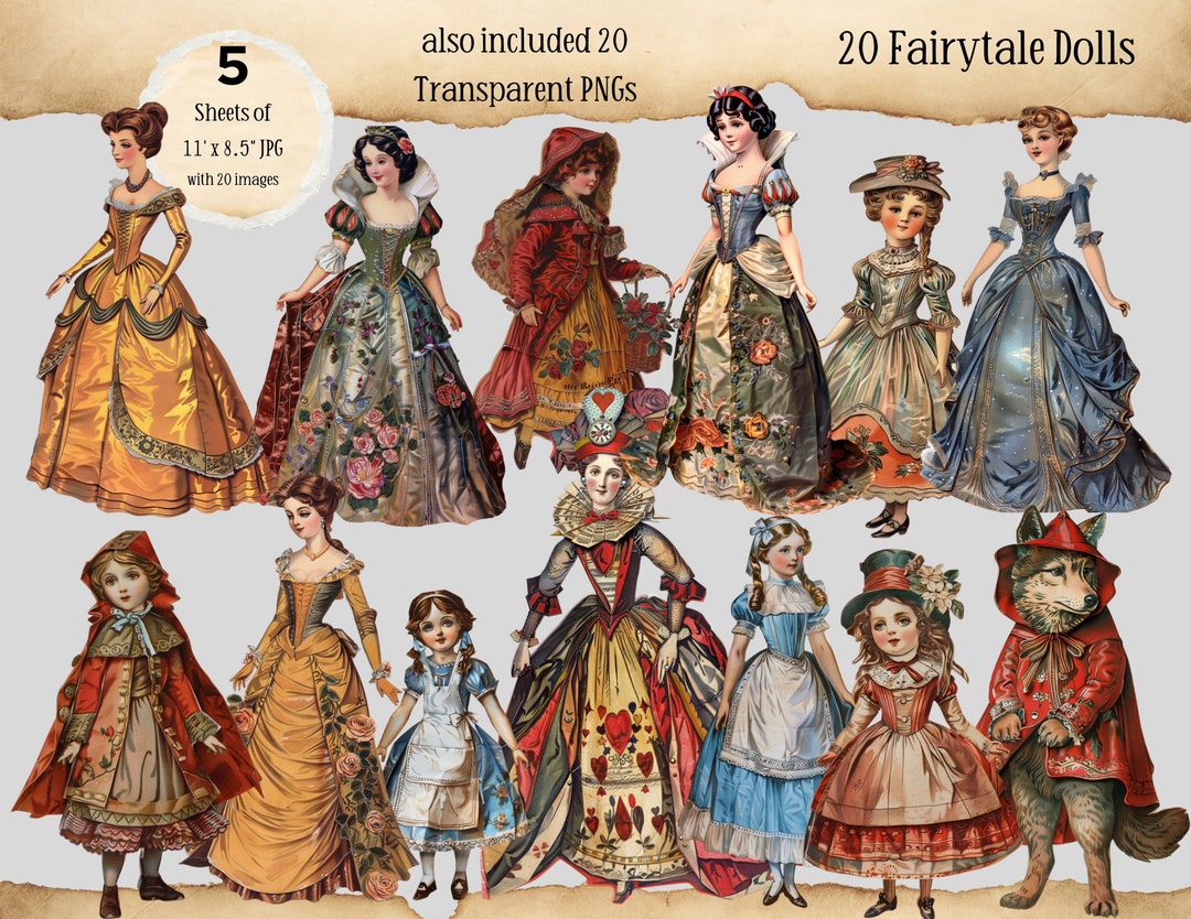 20 Paper Dolls for Dollhouse, Fairy Tale Princess Dolls, Paper Art ...