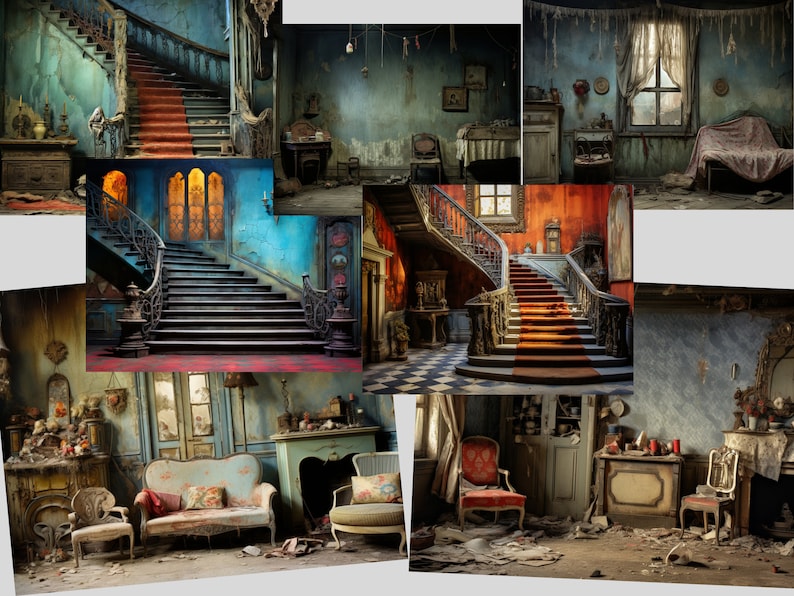 28 Gothic Creepy Rooms, Gothic Digital Papers Backgrounds, Paper Pack ...