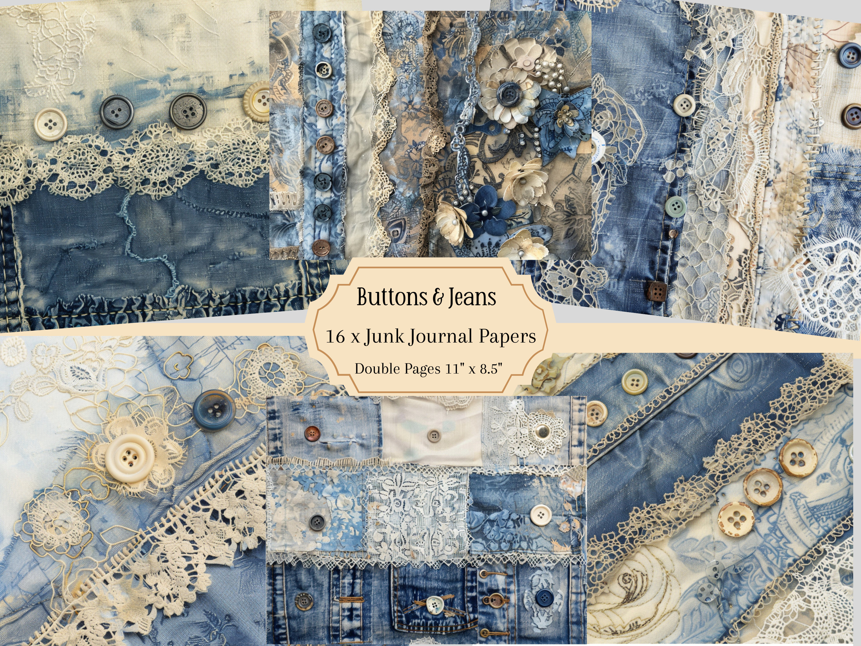 Jeans Junk Journal, Printable Antique Pages, Vintage Jeans Digital ...