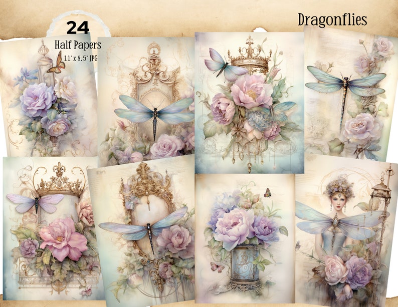 Dragonflies Junk Journal Pages, Dragonflies Ephemera, Butterflies ...