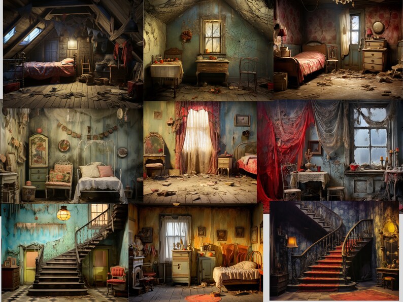 28 Gothic Creepy Rooms, Gothic Digital Papers Backgrounds, Paper Pack ...
