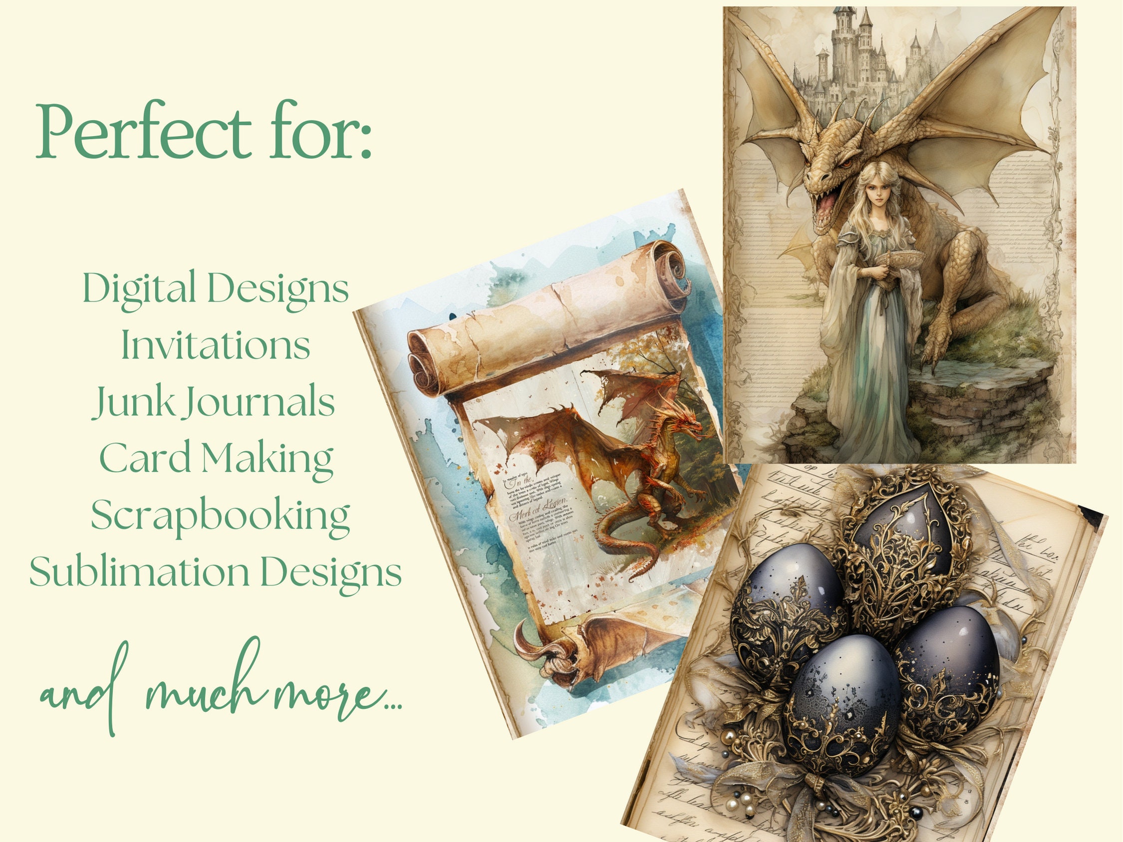 Dragon Junk Journal Dragons Printable Pages, Fantasy Collage Printables ...