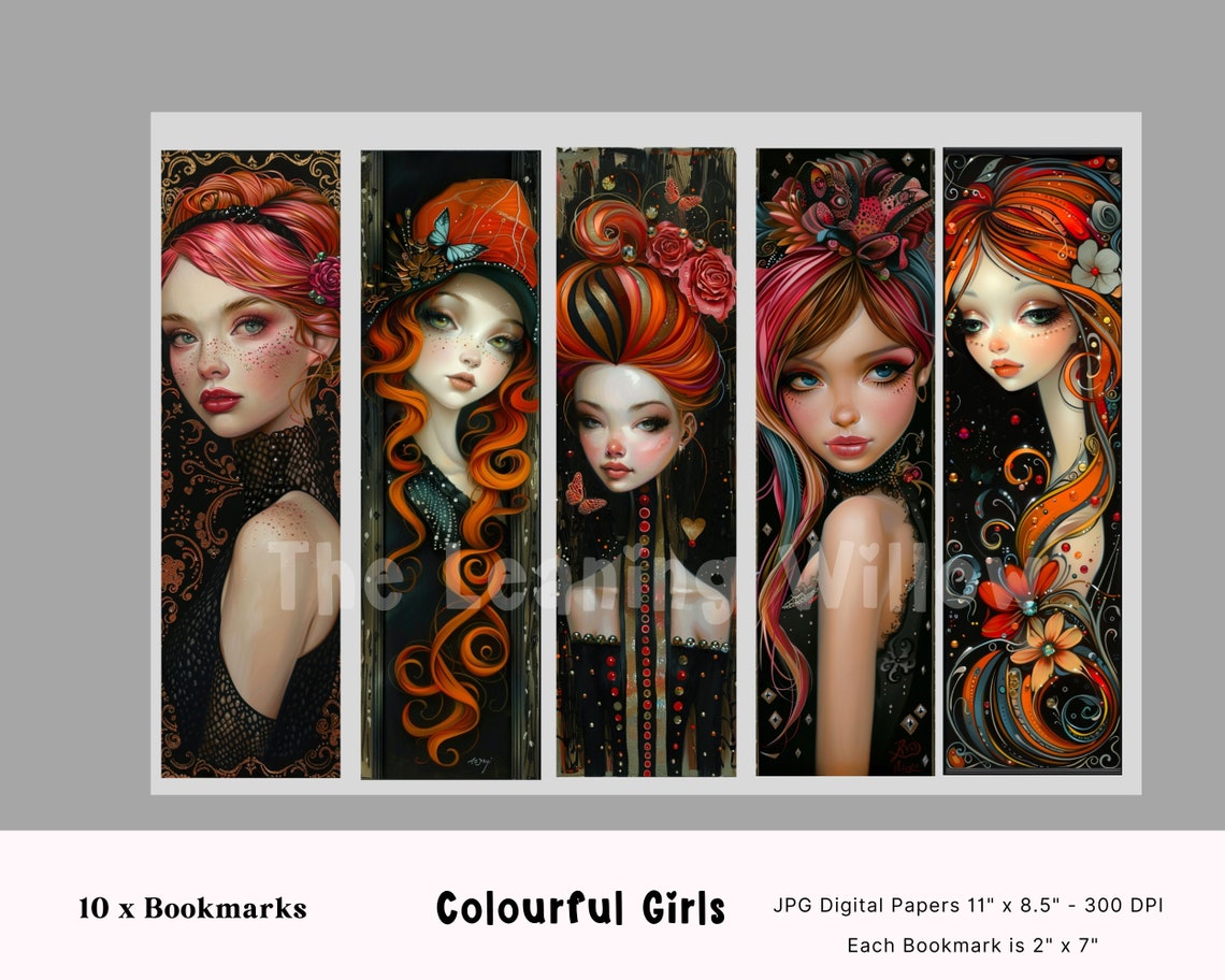 10 Girls Printable Bookmarks, Reading Bookmark Set, Quirky Girls ...