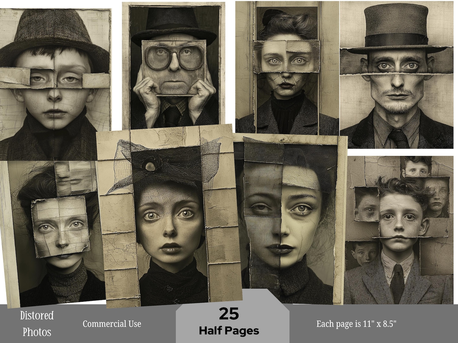Vintage Photo Collection Distorted Quirky Black and White 25 Half ...