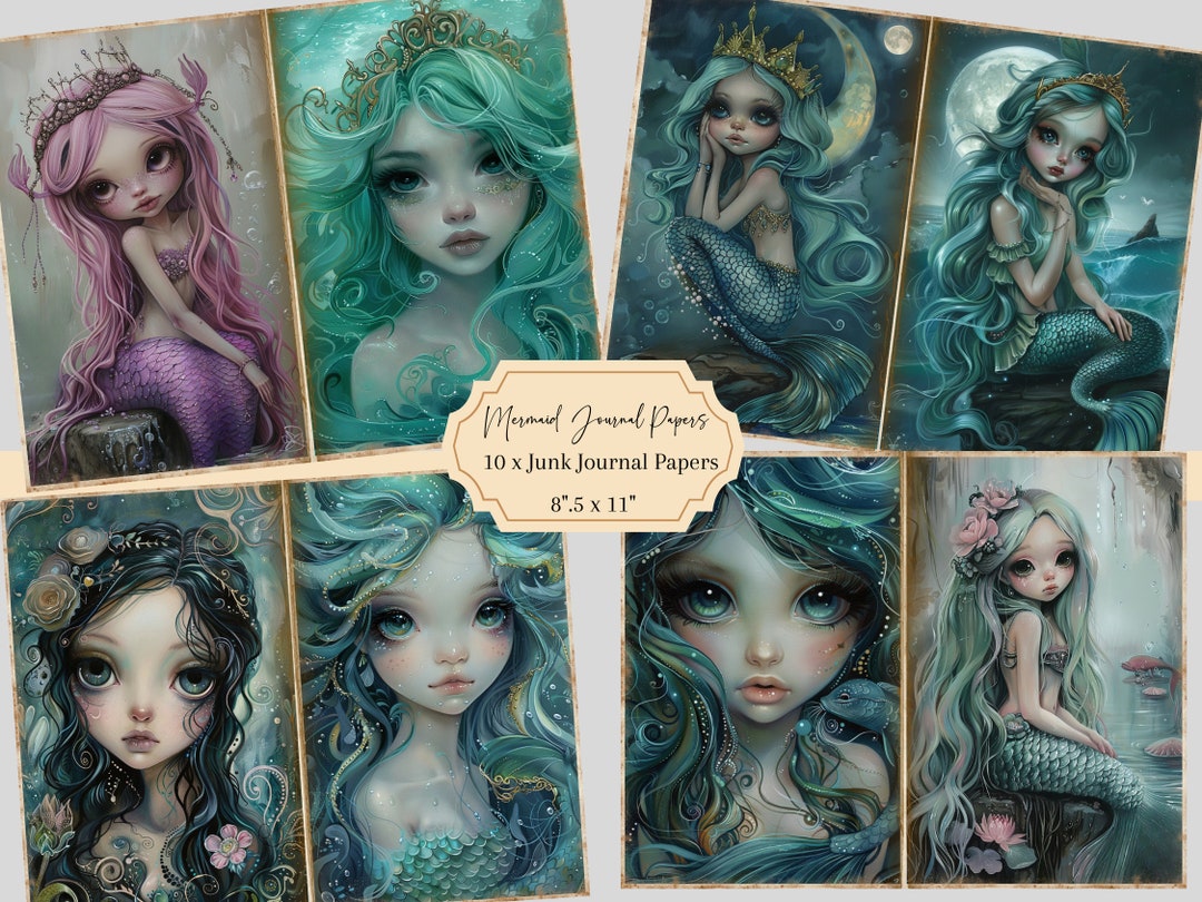 Mermaid Junk Journal Pages, Mermaids Collage Printables, Fantasy Kit ...