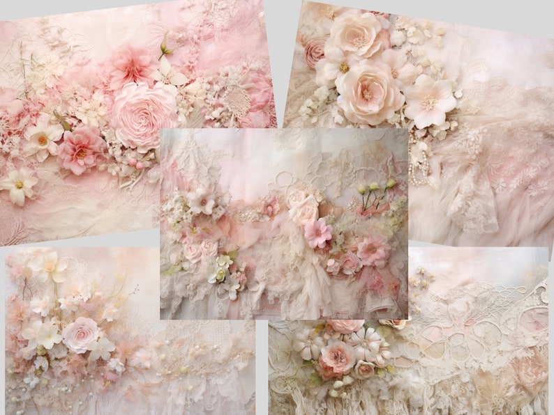 Vintage Lace Junk Journal, Printable Antique Pages Pink Flowers and ...