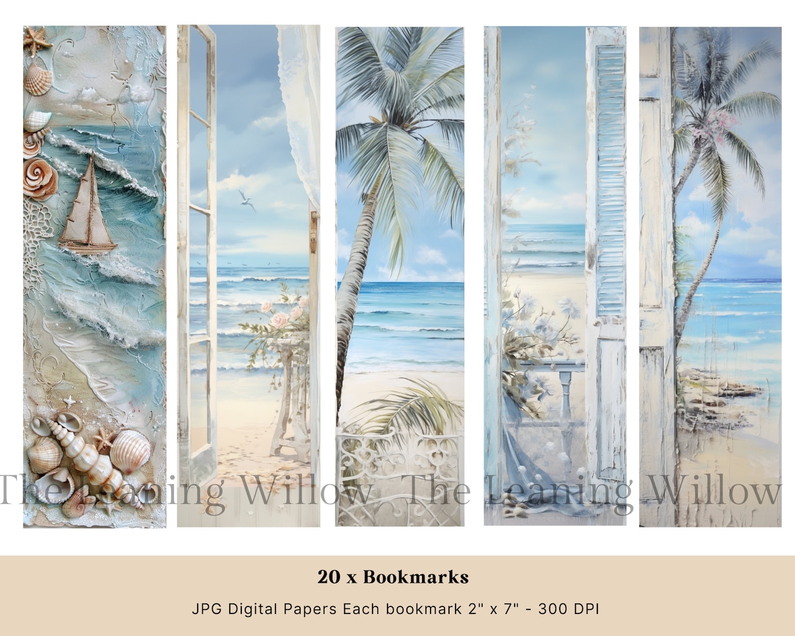 20 Beach Watercolour Printable Bookmarks, Digital Download JPG Bookmark ...