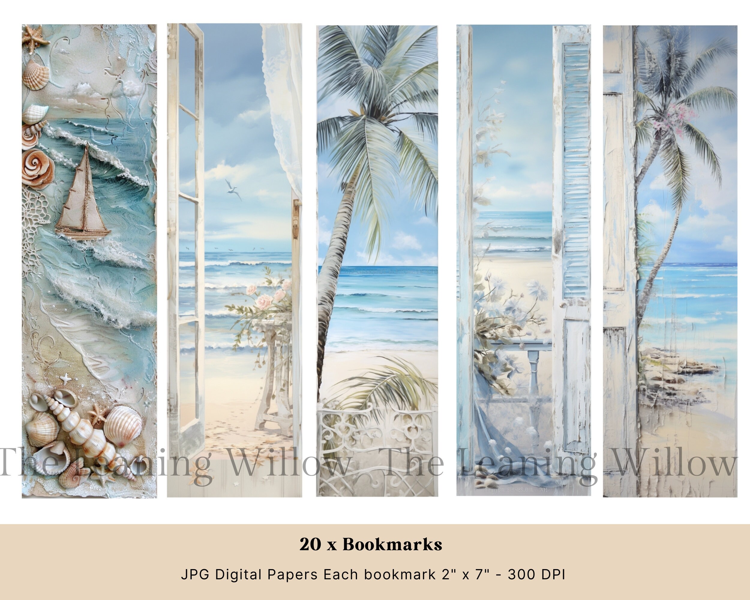 20 Beach Watercolour Printable Bookmarks, Digital Download JPG Bookmark ...