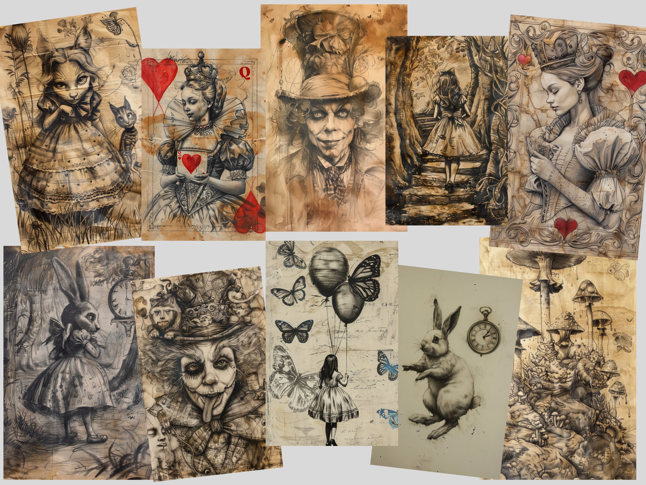 Alice in Wonderland Junk Journal Kit, Printable Scrapbook Papers ...